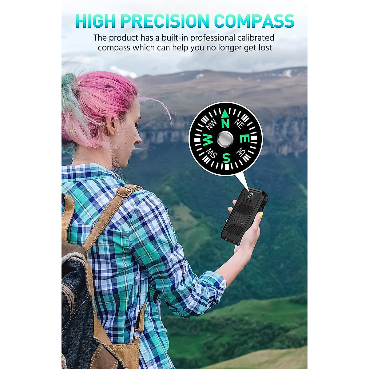 Mregb Power Bank,Solar Charger,36800mAh 5V3.1A QC 3.0 Dual 2 USB Port Built-in Powerful Flashlight IPX7(Black)