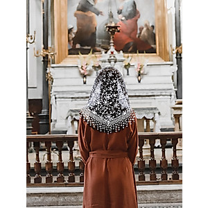 Zhanmai 12 Pcs Veils for Church Catholic Mass Veils for Women Catholic Lace Triangle Lace Mantilla Floral Tulle Scarf Covering (Vibrant Color)