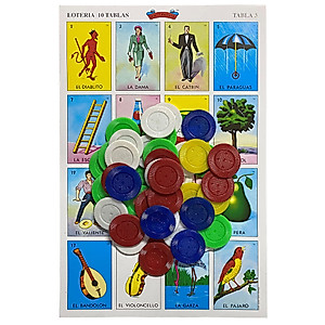 Loteria Mexicana Tradicional Jumbo Don Clemente 10 Jugadores 100 Fichas Poker - Jumbo Size Mexican Bingo Set with 100 Plastic Chips for 10 Players Board Game