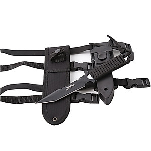 Dive Knife Scuba Diving Knife, Black Tactical Sharp Blade knives, Divers dive tool with 2 Types Sheaths,Sawing Edge and 2 Pairs Leg Straps for Snorkeling,Hunting,Camping