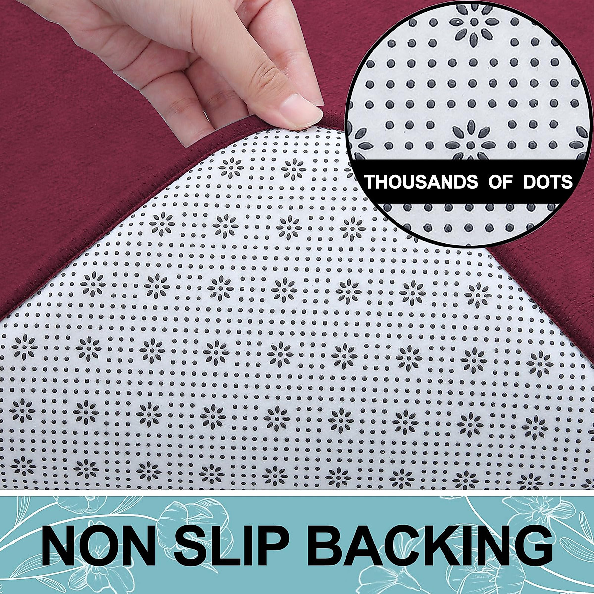 Smiry Memory Foam Bath Mat 24x16, Extra Soft and Absorbent Bathroom Mats, Non Slip Washable Carpet for Floor, Shower and Tub, Burgundy