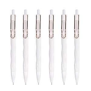 DUNBONG Retractable 0.5mm Porous Point Pen, Black ink gel pens, Box of 6 Pens (White Packs of 6)