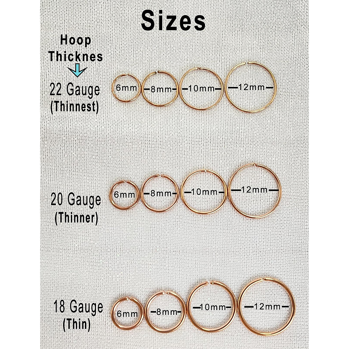 Rose Gold Small Hoop Earrings for Cartilage Nose, 8mm Rosegold Piercing Hoop Ring 18 Gauge Nose Rings Hoop 18G Tragus Helix Daith Rook Snug Piercing Rings 2 Pieces Ear Lobe Earrings