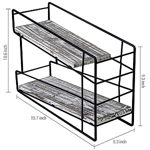 MyGift 2-Tier Rustic Torched Wood and Black Metal Wire Pantry Canned Food Dispenser Storage Organizer Rack