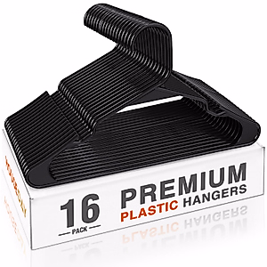 HOUSE DAY Plastic Hangers 16 Pack - Adult Clothes Hangers Black - Space Saving, Non-Slip, Durable Notched Hangers for Closet Organized, Perfect Slim Coat Hangers - Percheros Ganchos para Colgar Ropa