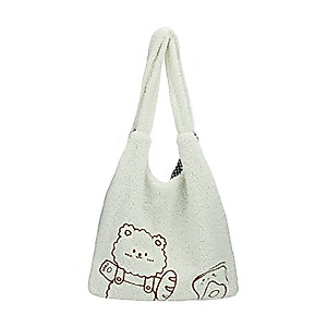 Freie Liebe Cute Bags for Women Tote Bag Aesthetic Girls Fluffy Teddy Bear Purse Plush Shoulder Hobo Handbags