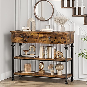 IDEALHOUSE Console Tables for Entryway, Small Entryway Table with 2 Drawers, Narrow Console Table with Storage Shelves for Living Room, Hallway Table, Sofa Table, Rustic Brown