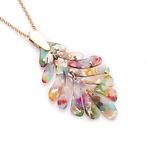 Acrylic Pendant necklace Earrings – Long Statement Leaf Charm Necklace Tortoise Resin Palm Leaf Earrings Fashion Necklaces Earrings for Women