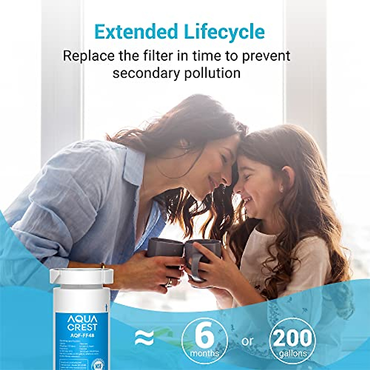 AQUA CREST XWF Refrigerator Water Filter, Replacement for GE® XWF water filter, NSF Certified, 3 Filters