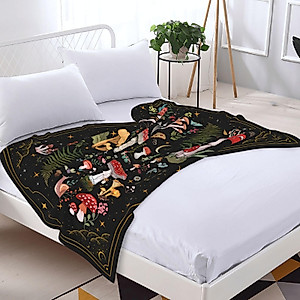 Cute Mushroom Throw Blanket Aesthetic,Witchy Gifts for Women,Gothic Gifts,Soft Cozy Warm Moth Witchy Plush Blanket Throw for Women Men Teens Girls Boys Mom,60x50 inch Black