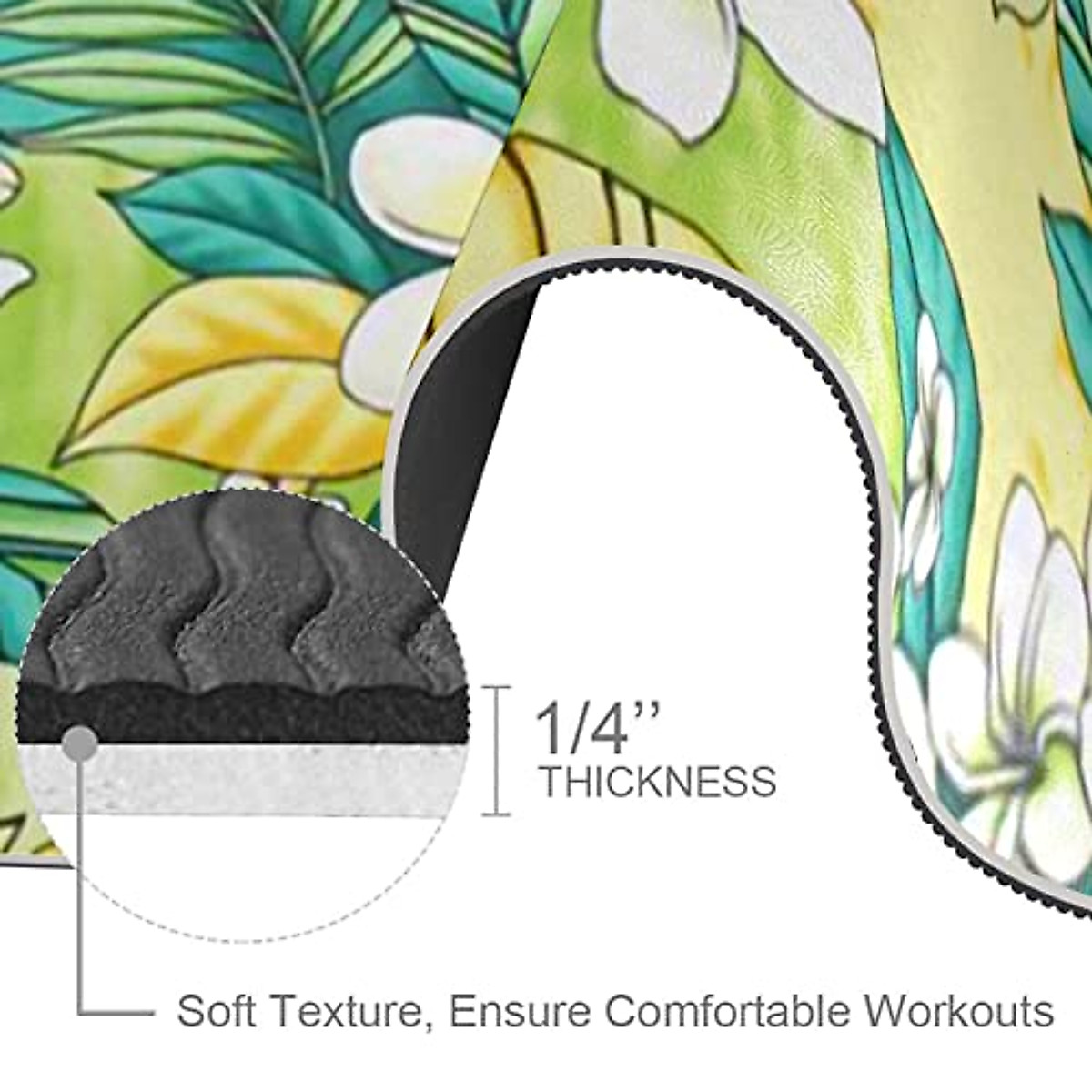 Yoga Mat, Yoga Mats for Home Workout, Workout Mat, Exercise Mats, Pilates Mat, tropical flower leaf plant pattern
