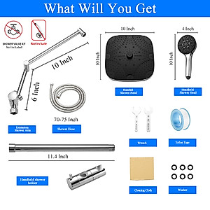 10+9 Functions High Pressure Rain/Rainfall Shower Heads With Handheld Spray Combo(Built-in Power Wash Mode), 10 Inch Double/Dual Shower Head With Handheld - Height/Angle Adjustable(Polished Chrome)