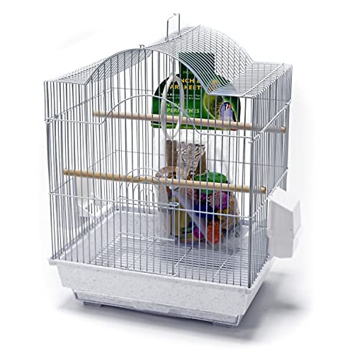 PENN-PLAX Small Bird Starter Kit with Birdcage and Accessories – Great for Parakeets, Lovebirds, Parrotlets, Finches, Canaries, and More – Arch Style Cage – White