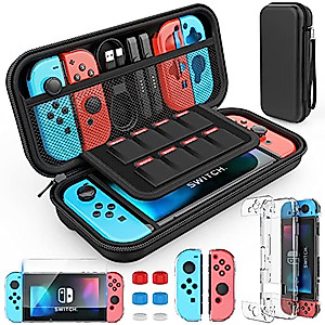 HEYSTOP Switch Case Compatible with Nintendo Switch, 9 in 1 Accessories kit with Carrying Case, Dockable Protective Case, HD Screen Protector and 6pcs Thumb Grips Caps