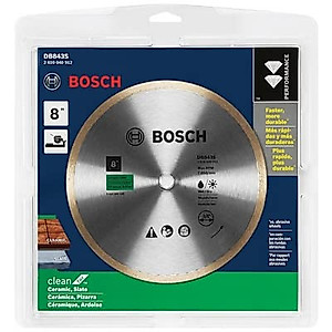 BOSCH DB843S 8 in. Standard Continuous Rim Diamond Blade with 5/8 in. Arbor for Clean Cut Wet/Dry Cutting Applications in Tile, Ceramic, Slate