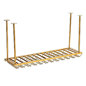 Wine Stemware Racks, Ceiling Hanging Wine Glass Holder, Wine Bottle Holder, Metal Wine Goblet Rack for Restaurants Kitchens Bar Storage Display Shelf, Gold (Size : 80×35cm(32×14inc