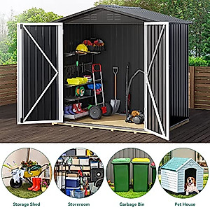 DWVO 6 x 4FT Outdoor Storage Shed, Large Metal Tool Sheds, Heavy Duty Storage House with Lockable Doors & Air Vent for Backyard Patio Lawn to Store Bike, Tool, Lawnmower, Waterproof, Black