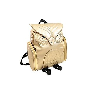 TENDYCOCO Women Girls PU Leather Owl Cartoon Backpack Fashion Casual Satchel School Purse (Gold) Medium