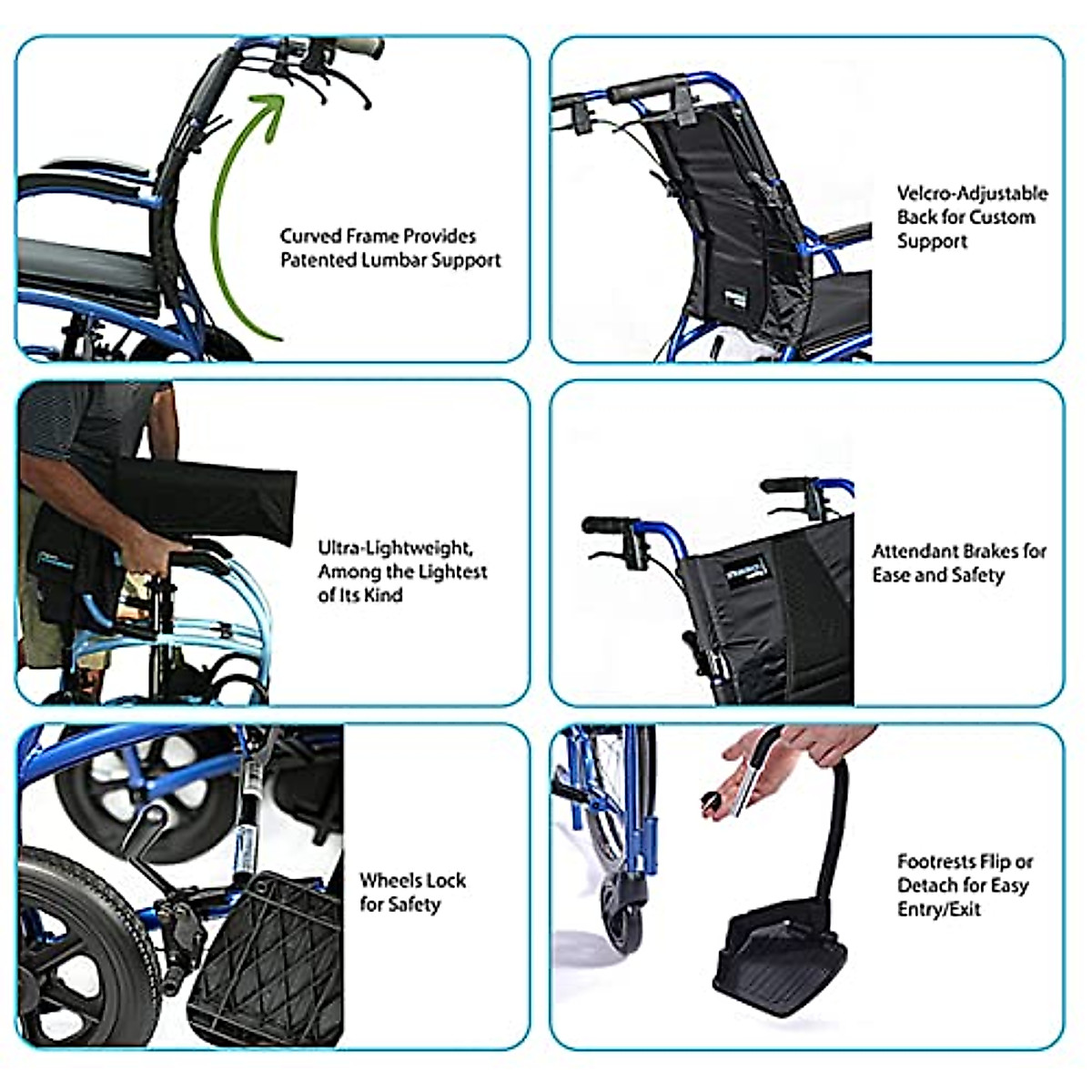 Strongback Mobility Excursion 12S+AB Lightweight Folding Wheelchair for Adults and Seniors - Transport Chair with Built-in Adjustable Lumbar Support; 18" Seat (12" Rear Wheels)