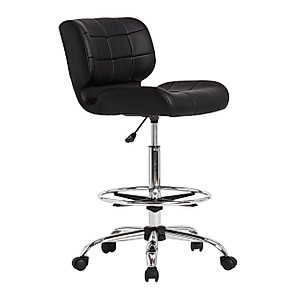 Studio Designs Black Crest Drafting Work Chair with Foot Rest - Adjustable Height - Contoured for Desk or Drafting Table