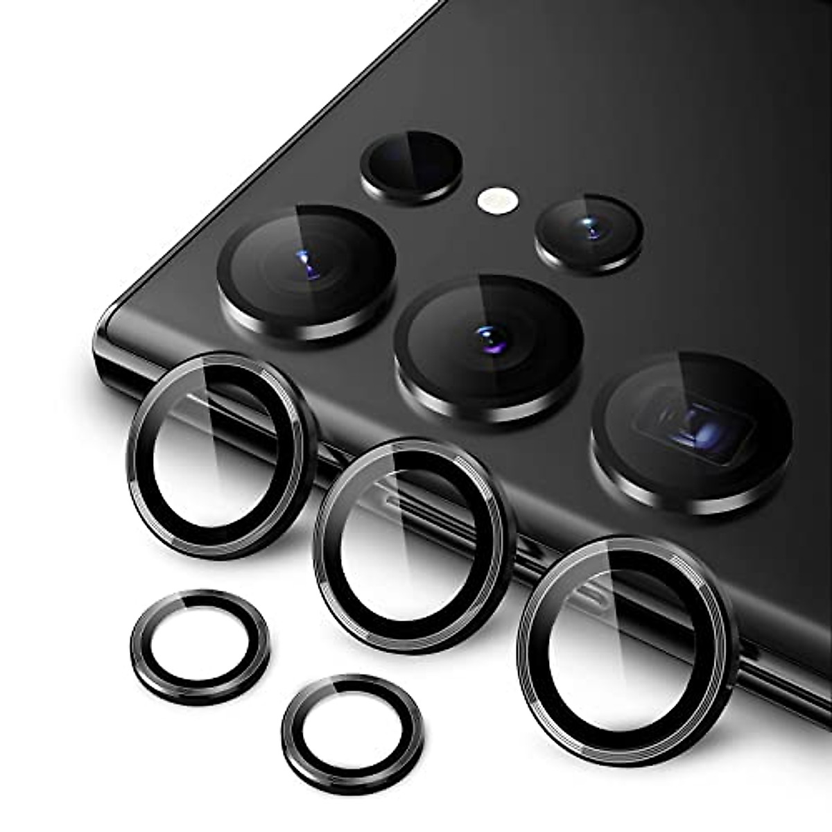 JETech Camera Lens Protector for Samsung Galaxy S23 Ultra 5G 6.8-Inch, 9H Tempered Glass Metal Individual Ring Cover, Easy Installation Tray, HD Clear, Set of 5 (Phantom Black)
