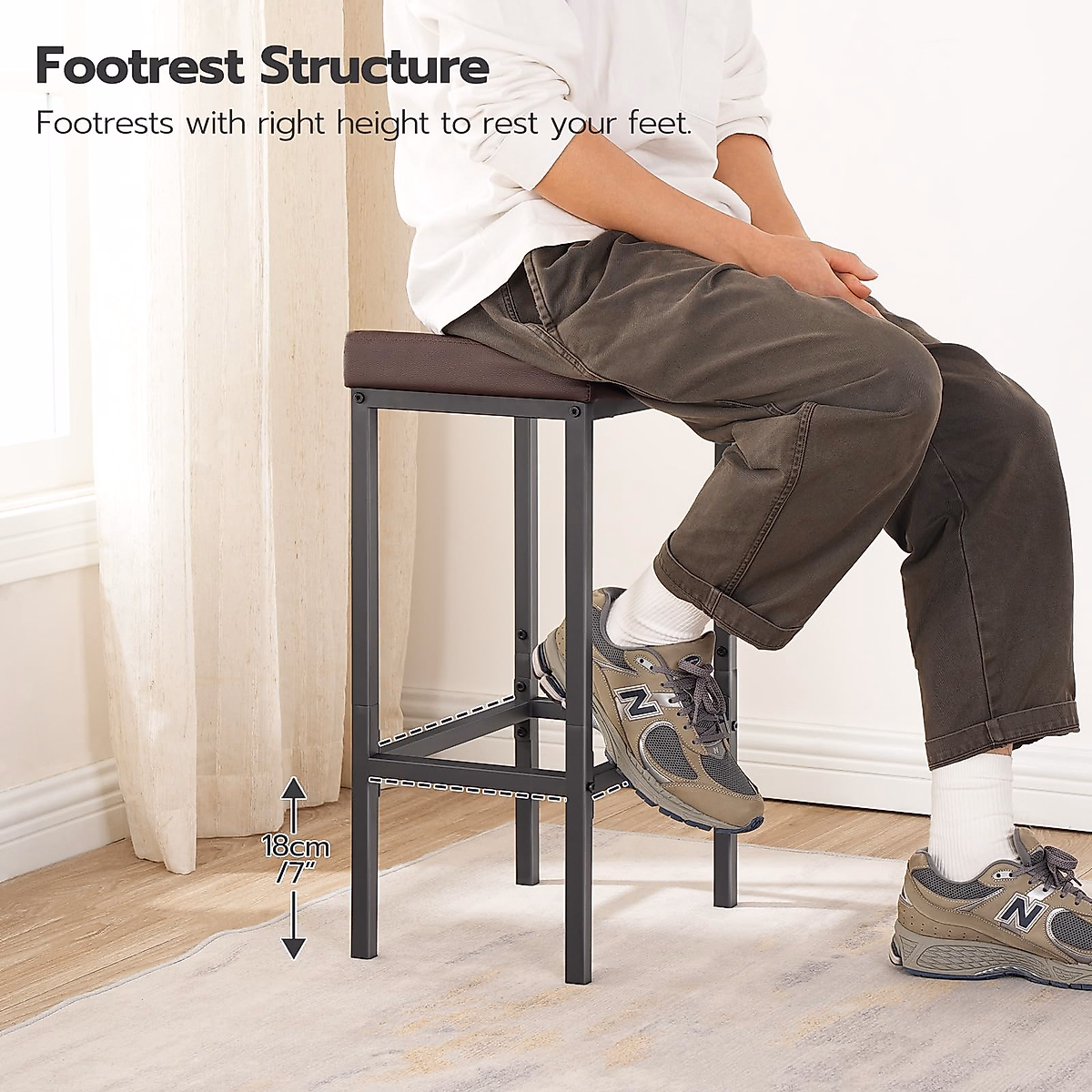 HOOBRO Bar Chairs, Set of 2 Counter Height Saddle Stools with Curved Surface, 24.8 Inches, 2.4" Thick Upholstery, for Kitchen and Dining Room, Brown and Black BC10BY01