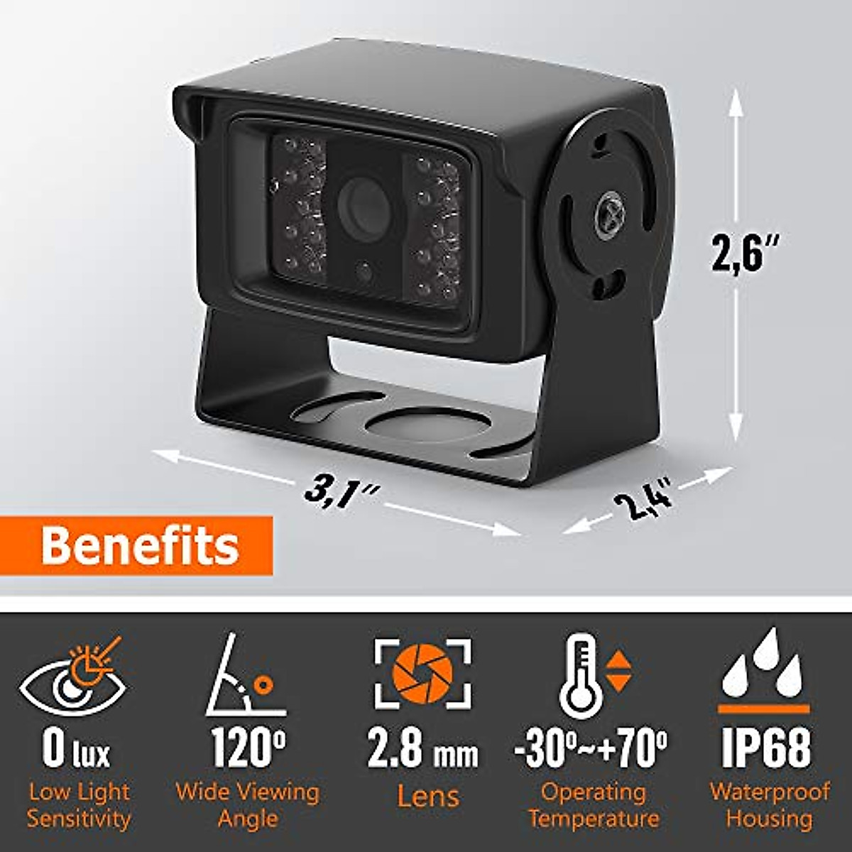 RCA Backup Camera for Trucks with 33-ft Cable and RCA Coupler - CCD Sensor - Heavy Duty