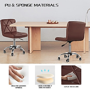 COSVALVE Armless Desk Chair, Low Back 360 Swivel Office Chair, Height Adjustable Executive Conference Task Chair with Rolling Wheels and Diamond Pattern for Home Bedroom Computer Barber, Brown