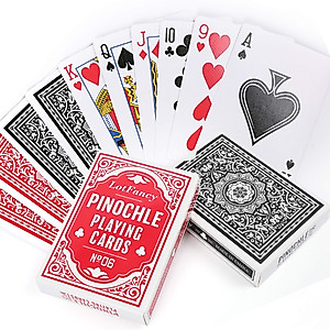 LotFancy Pinochle Playing Cards, 2 Decks of Cards, Blue and Red, Special 48 Card Deck