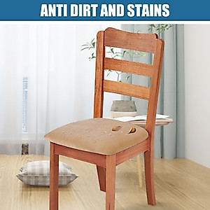 Smiry Velvet Seat Covers for Dining Room Chair Set of 6, Stretch Fit Removable Washable Chair Seat Cushion Protector Slipcovers with Ties, Beige