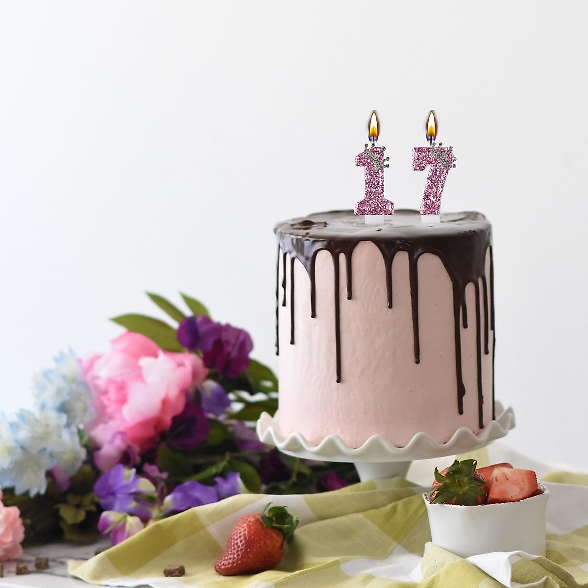 VSHILI 17 Birthday Candles, 17th Cake Candles, Pink Happy Birthday Number 17 Candles Cake Topper Decorations for Party Kids Boys Girls