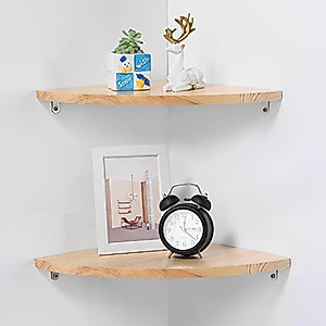 JORIKCHUO 12 inch Corner Wall Shelf, Set of 2 Solid Wood Corner Floating Shelves for Wall, Round End Wall Mounted Floating Corner Shelf for Bedroom, Bathroom, Living Room and Kitchen (12" Burlywood)