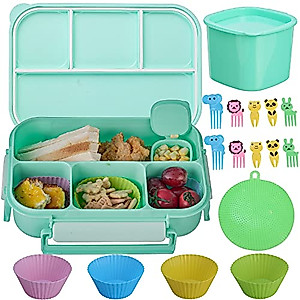 ZPIMY Bento Box Adult Lunch Box, Lunch Box Kids, Bento Box Kids, 1300ML Lunch Box Adult with 4 Compartment, Lunch Box Containers for Adults/Kids/Toddler, Microwave/Dishwasher/Freezer Safe (Green)