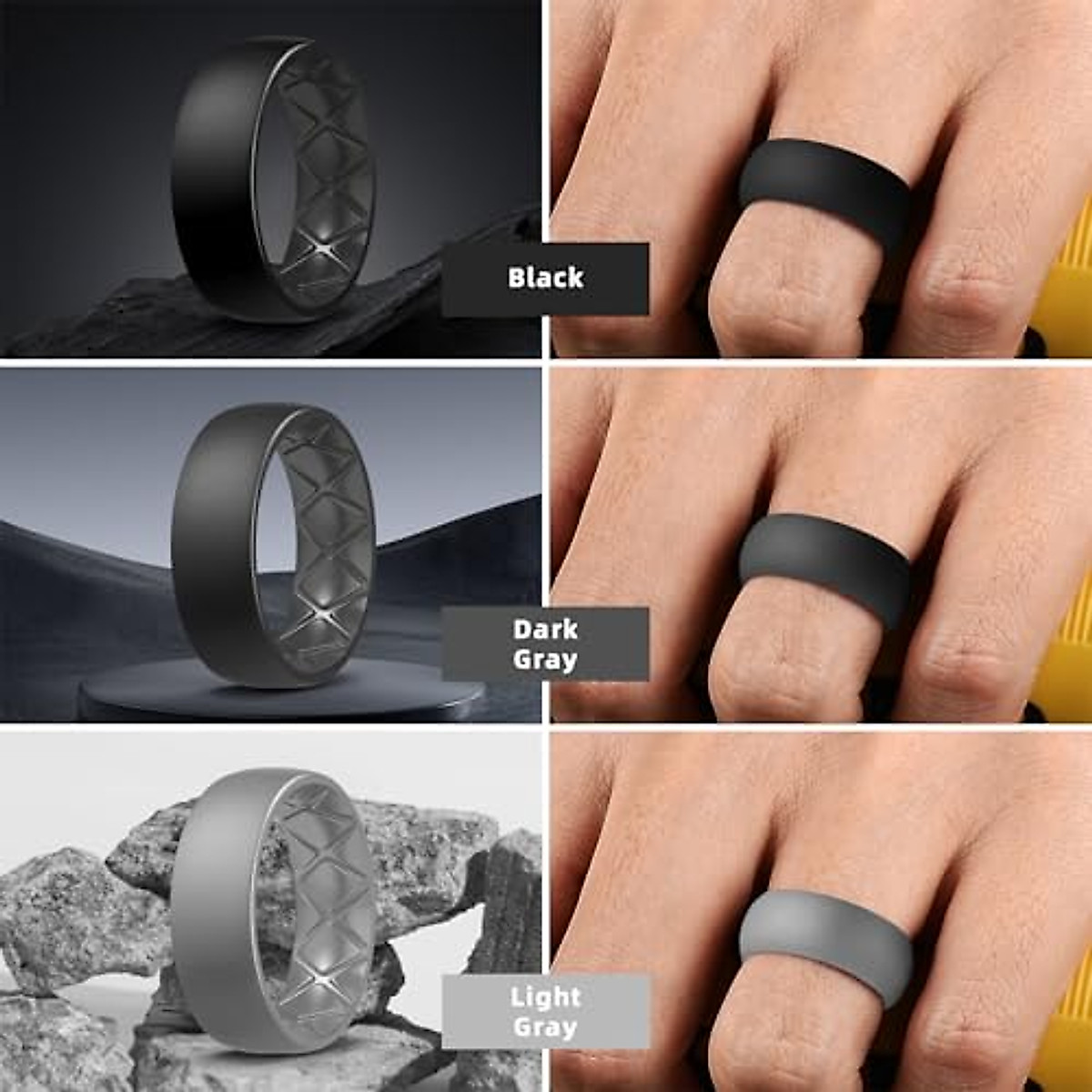 Egnaro Silicone Ring Men, Inner Arc Ergonomic Breathable Design Mens Rubber Wedding Band, 7 Rings / 4 Rings / 1 Ring Engagement Bands Promise Anniversary Rings, Suitable for Sports, Workout, Gym