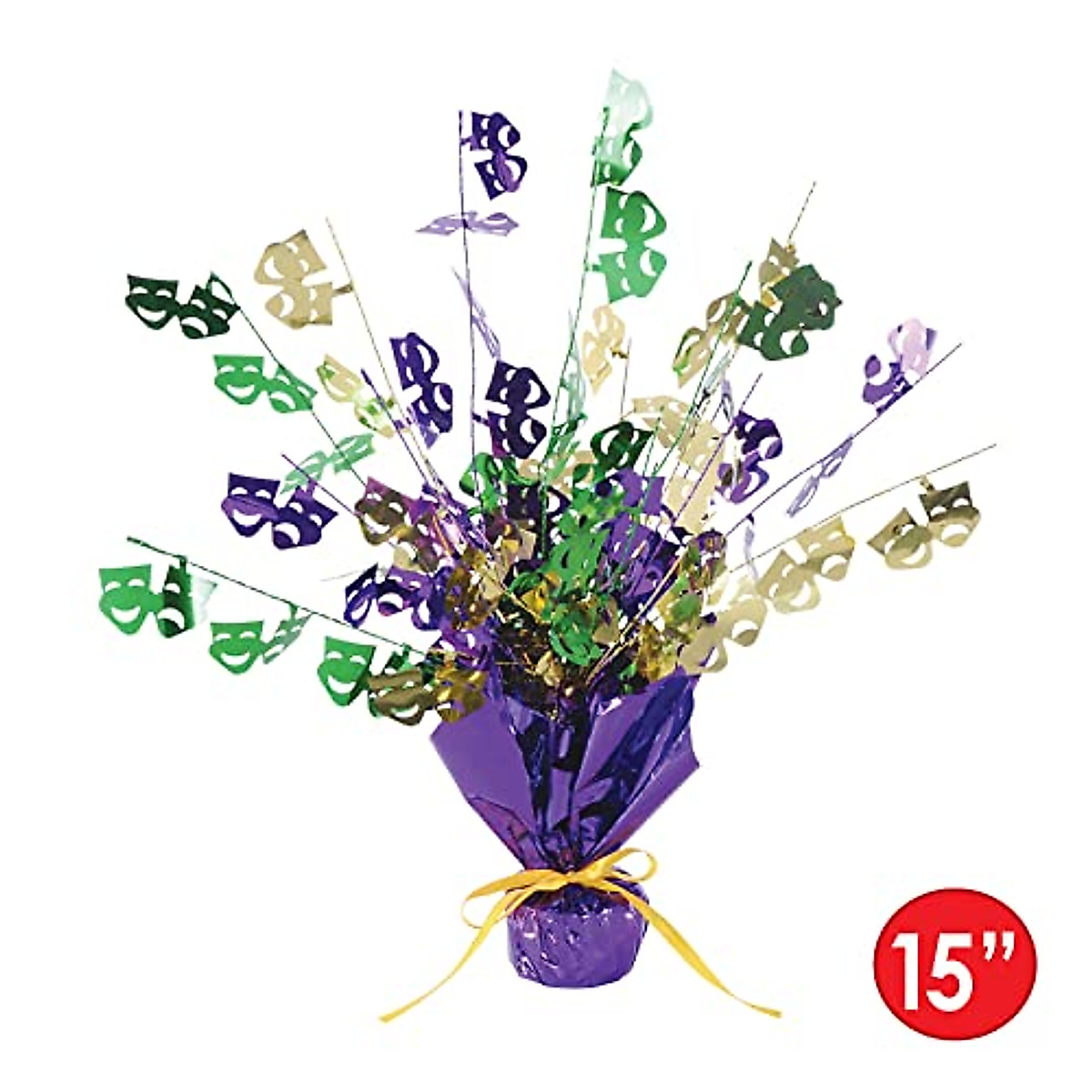 Beistle Mardi Gras Green Gold and Purple Metallic 3-D Gleam 'N Burst Centerpieces, 2 Piece, 15"