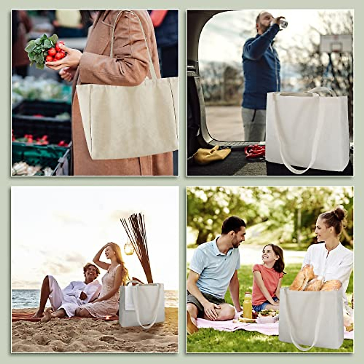 LAIMAILER Canvas Grocery Bags Reusable Shopping Bags Heavy Duty Tote Bag Foldable Washable with Handles Blank Beach Bags Multifunctional Daily Bags