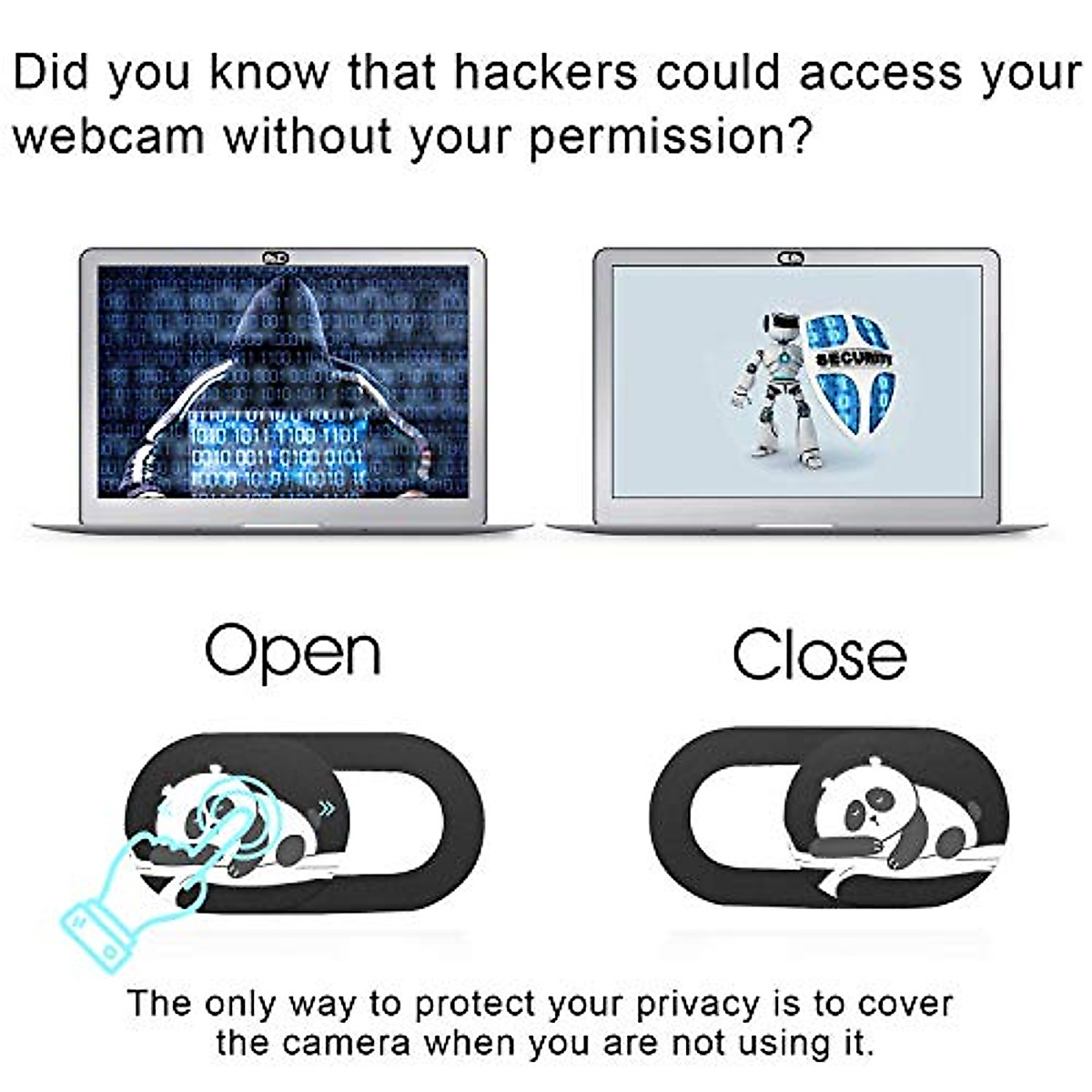 SIREG Webcam Cover Slide Ultra Thin - Web Camera Cover fits Laptop,Tablet,Computer, PC, Smartphone, Protect Your Privacy and Security,Strong Adhesive (Panda-Black & 3 Pack)