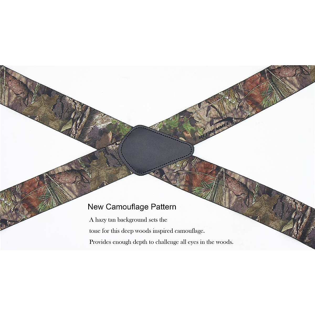 REFINEMMEE Camo Suspenders for Men & Women Tactical Style 2" Wide Big & Tall Elastic Adjuastable Clips on X Shape Heavy Duty (Camouflage W 4 clips)