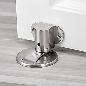 INIRET Silvery Floor Mount Door Stopper，Height-Adjustable Invisible Magnetic Door Stop,Door Catch/Stopper for Bottom of Door，Hold Your Door Open，with Adhesive No Drilling,for Home Office Bedroom