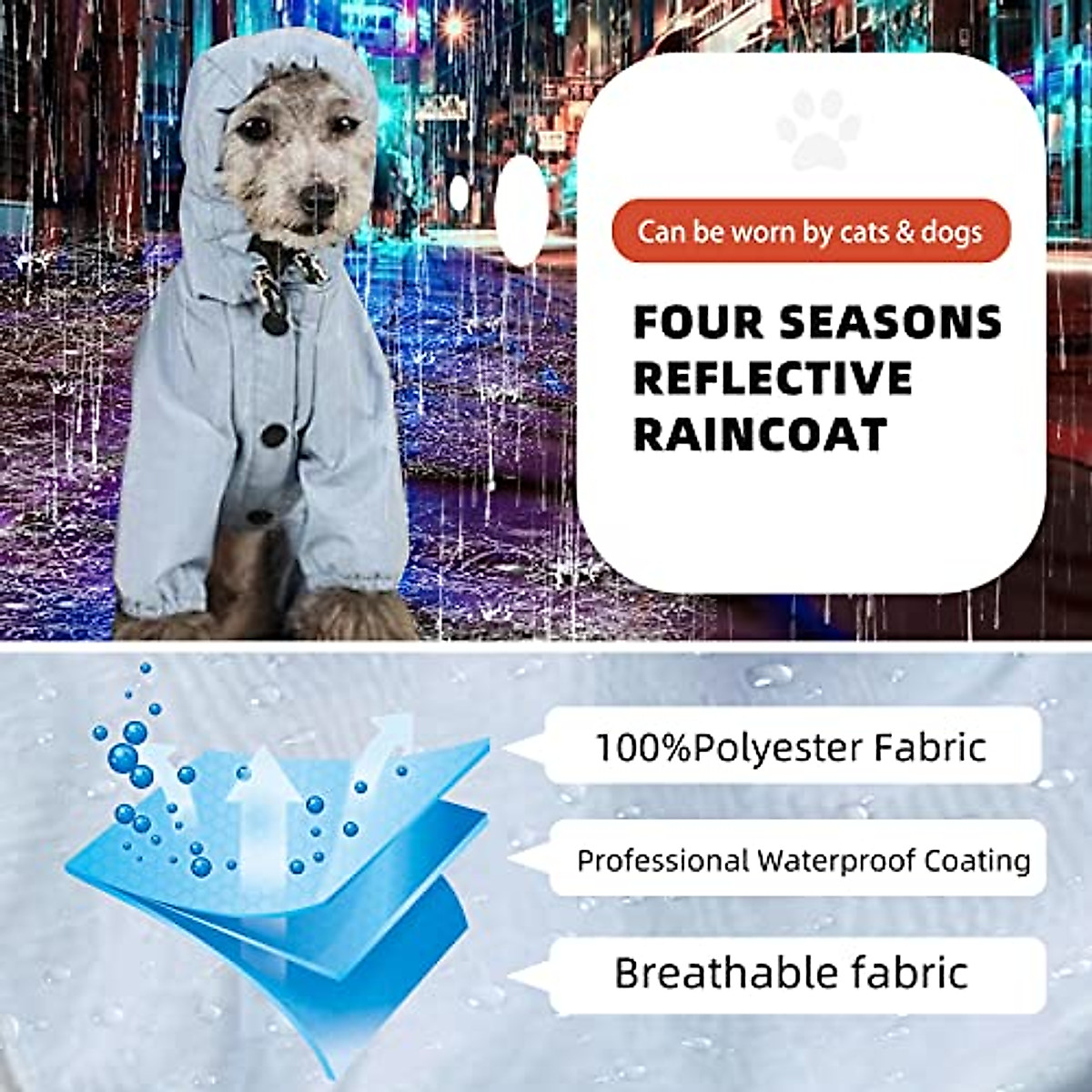 Dog Raincoat Adjustable Puppy Dog Raincoats Waterproof Dog 4 Legs Raincoats Coat for Small Medium Dogs Poncho with Reflective Strap Pet Raincoat with Reflective Stripe and Leash Hole (Small, Blue)