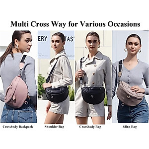 Eslcorri Crossbody Bags for Women - Fashion Sling Purse Shoulder Bag Fanny Pack Leather Causal Chest Bum Bag with Adjustable Wide Strap for Workout Traveling Running Shopping - Apricot
