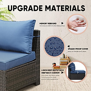 TerraRelax Patio Furniture Set 5 Pieces All Weather Patio Conversation Sets Wicker PE Rattan Outdoor Sectional Couch Sofa with Cushion Ottoman Table for Poolside Peacock, Garden, Backyard Navy
