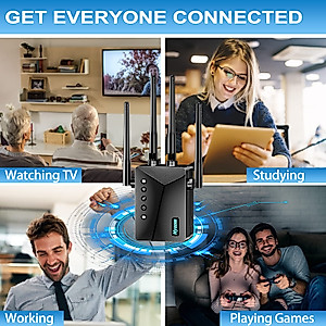 WiFi Extender Internet Booster and Signal Amplifier up to 9882 sq.ft - Long Range Coverage Wi-Fi Repeater for Home - with Ethernet Port & AP Mode, Support 40 Devices,1 Touch Setup