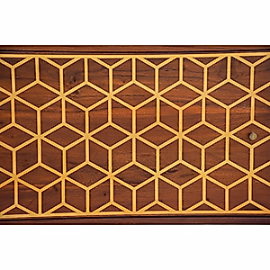 The Urban Port Kalyn 75-Inch Handcrafted TV Media Console Entertainment Center, 2 Doors, Center Shelf, Geometric Design Print, Brown Acacia Wood, Brass