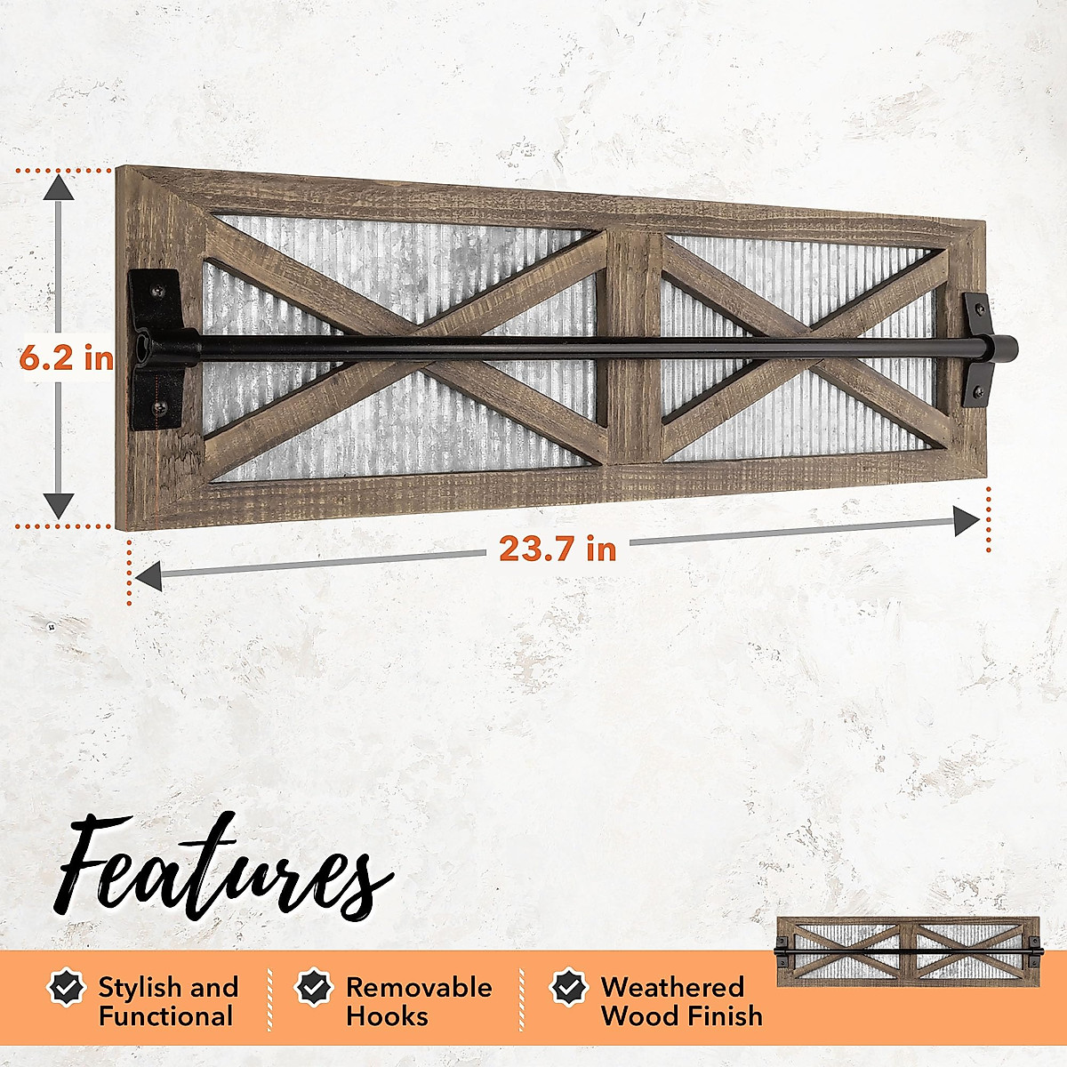 Autumn Alley Rustic Kitchen Utensils Hanging Rack with S Hooks | Wall Mounted Wood Rack for Mugs, Utensils, Pots and Farmhouse Decor | Rustic Wall Decor