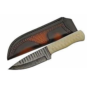 SZCO Supplies Damascus Steel Bone Shark Tooth Knife Hunting Knife