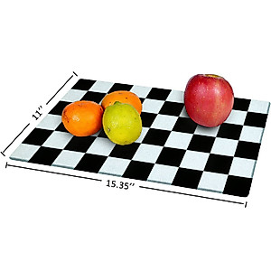 Tempered Glass Cutting Board Black and white checkered seamless Endless Racing flag texture Tableware Kitchen Decorative Cutting Board with Non-slip Legs, Serving Board, Large Size, 15" x 11"