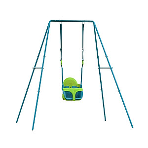 TP Toys, 3-in-1 Toddler Swing Set | Small to Tall | Indoor Baby Swing with Fabric Baby Seat to Outdoor Toddler Swing with Classic Kids Swing Seat | Sturdy Metal Swing Stand | 6 Month+