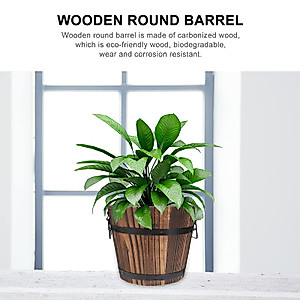 DOITOOL Rustic Wooden Bucket Barrel Planter Rustic Whiskey Bucket Flower Plant Pots Boxes Container for Patio Garden Backyard 7.08”x5.9“x 5.1"