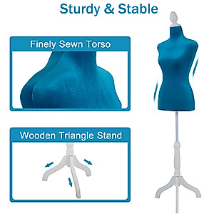 Mannequin Body, Female Dress Form Torso Manikin Body with Adjustable Height Wooden Tripod Stand for Sewing Dressmakers Dress Jewelry Display, Blue